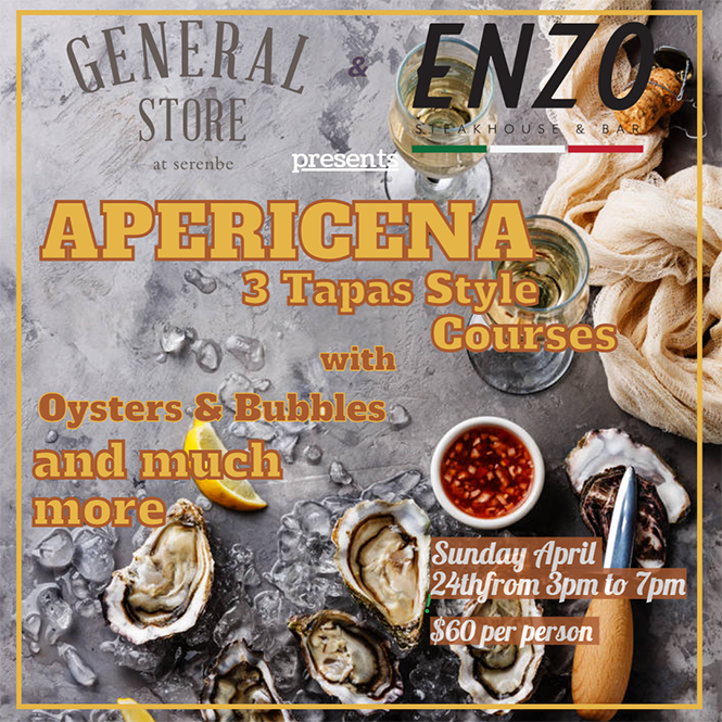 ENZO PRESENTS APERICENA AT THE GENERAL STORE AT SERENBE ON APRIL 24